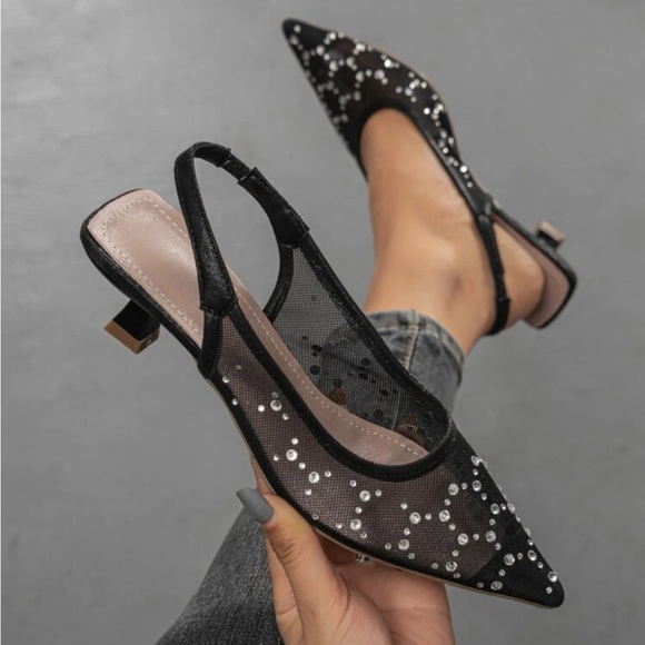Rebellious Rose | Shoes | Women Rhinestone Decor Point Toe Pyramid ...